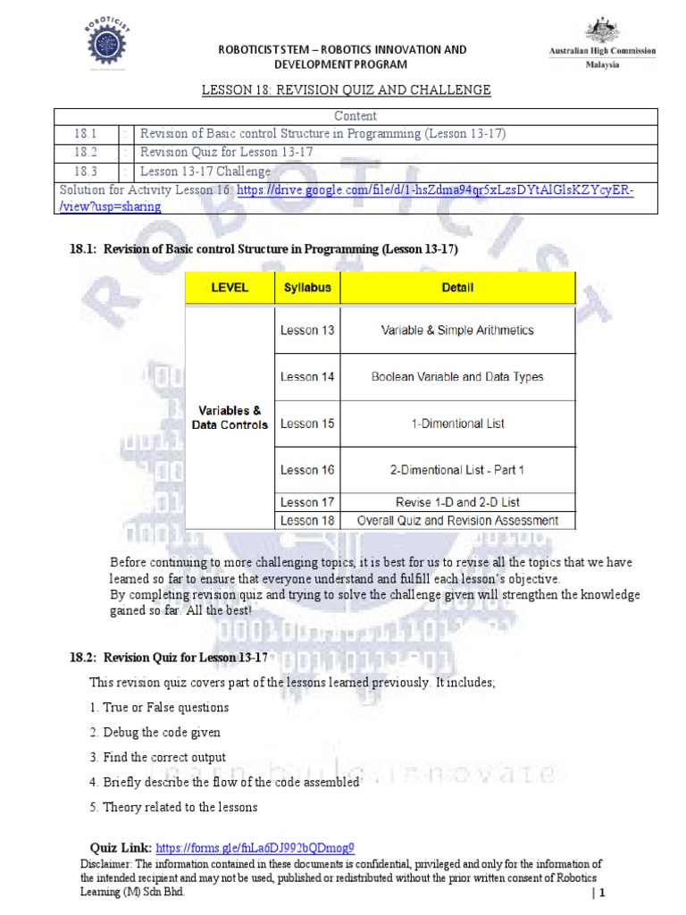 Lesson 18 | PDF | Robotics | Information