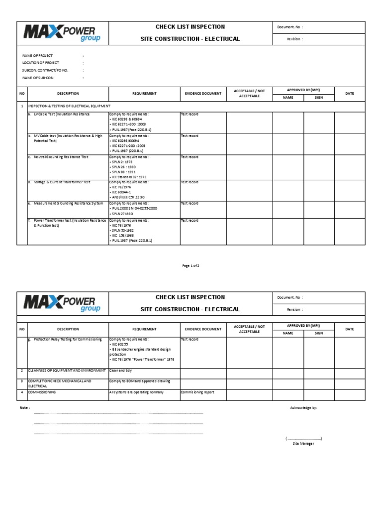 Electrical Site Inspection Guide | PDF | International Electrotechnical ...