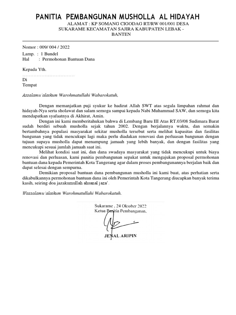 Proposal Mushala Al-Hidayah (Cigodag) | PDF