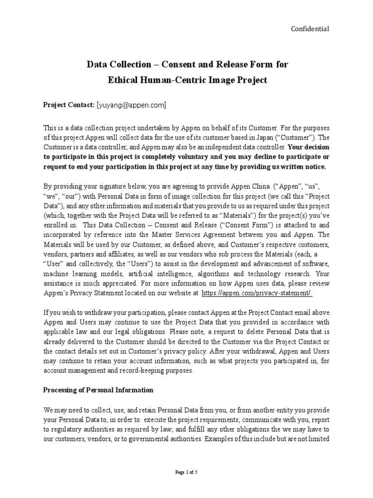 Appen Standard ICF For Image Collection Project | PDF | Consent | Privacy