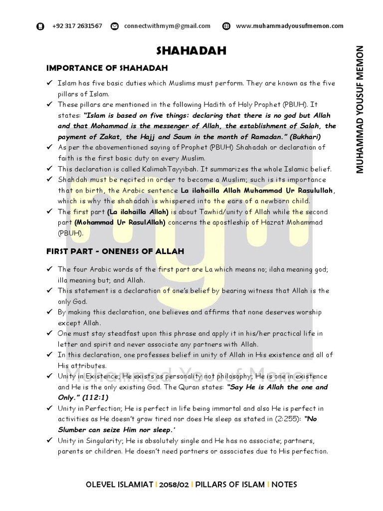 Importance of Shahadah in Islam | PDF | Prophets And Messengers In Islam | Muhammad