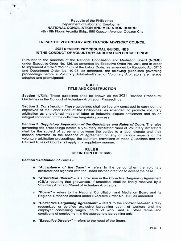 Revised Guidelines for Voluntary Arbitration | PDF | Arbitration ...