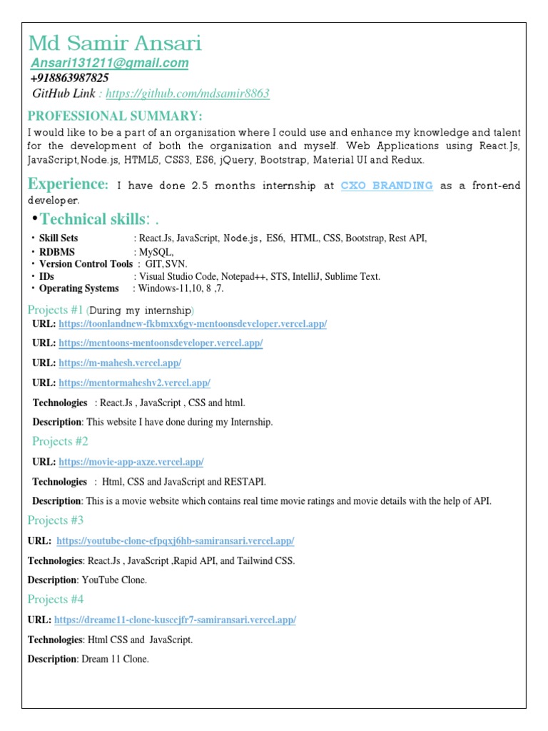 Samir Resume | PDF | Java Script | Bootstrap (Front End Framework)
