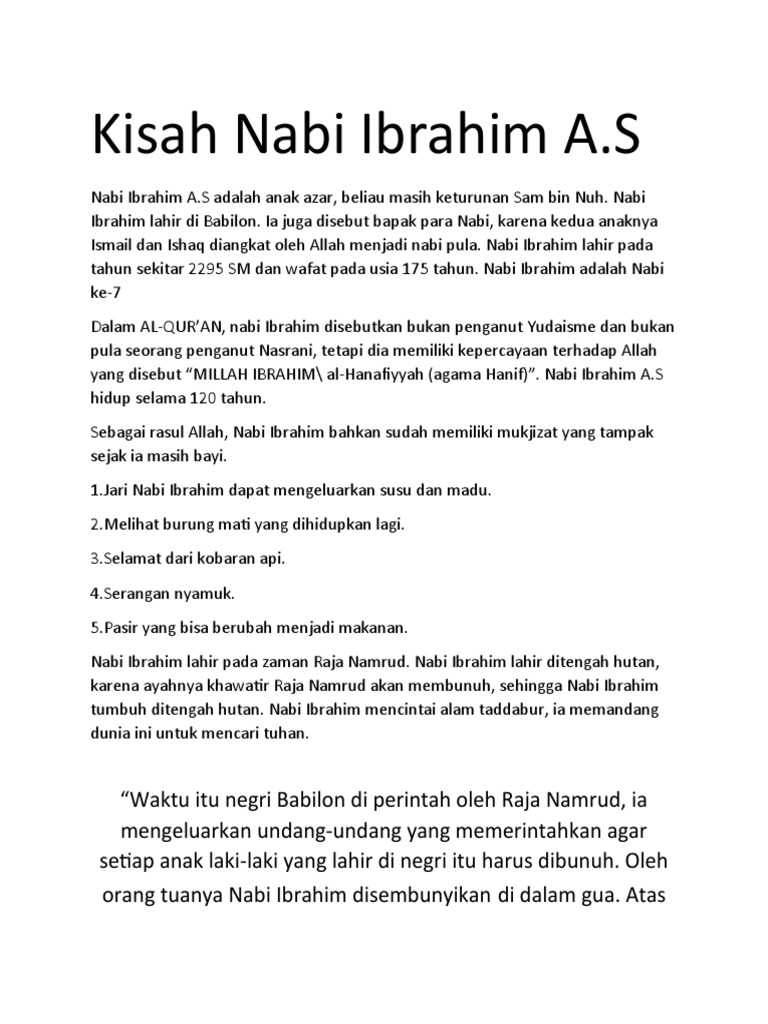 Kisah Nabi Ibrahim A.S dan Mukjizatnya | PDF