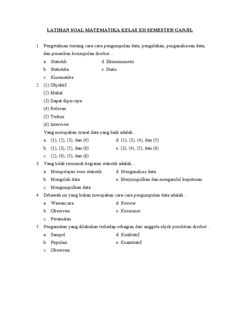 Latihan Soal Matematika Kelas Xii Semester Ganjil | PDF