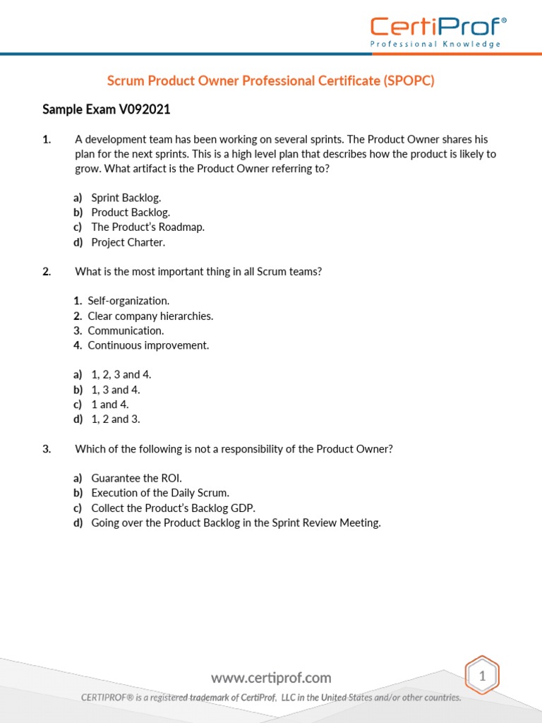 Scrum Product Owner Exam Sample | PDF | Scrum (Software Development ...