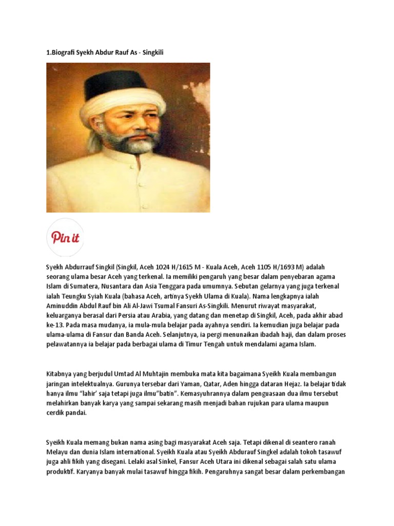 Biografi Syekh Abdur Rauf | PDF