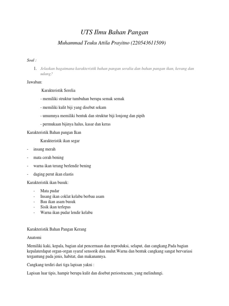 UTS Ilmu Bahan Pangan | PDF