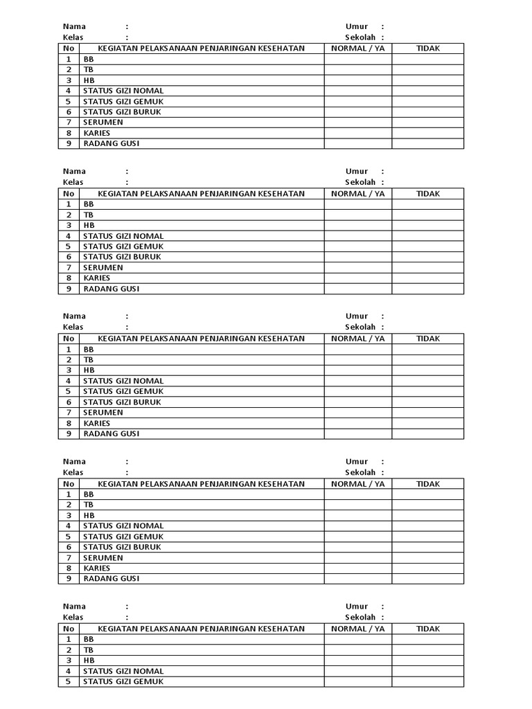Format Skrining Uks | PDF