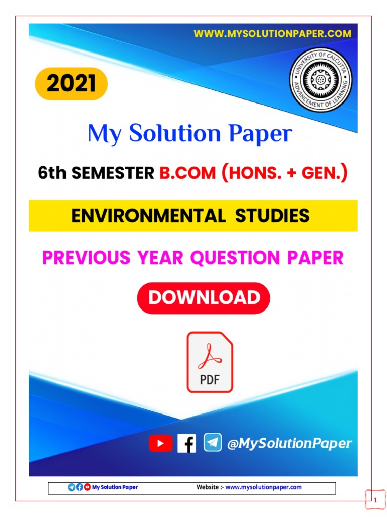 2021 (H + G) 6th Semester Environmental Studies Question Paper by My ...