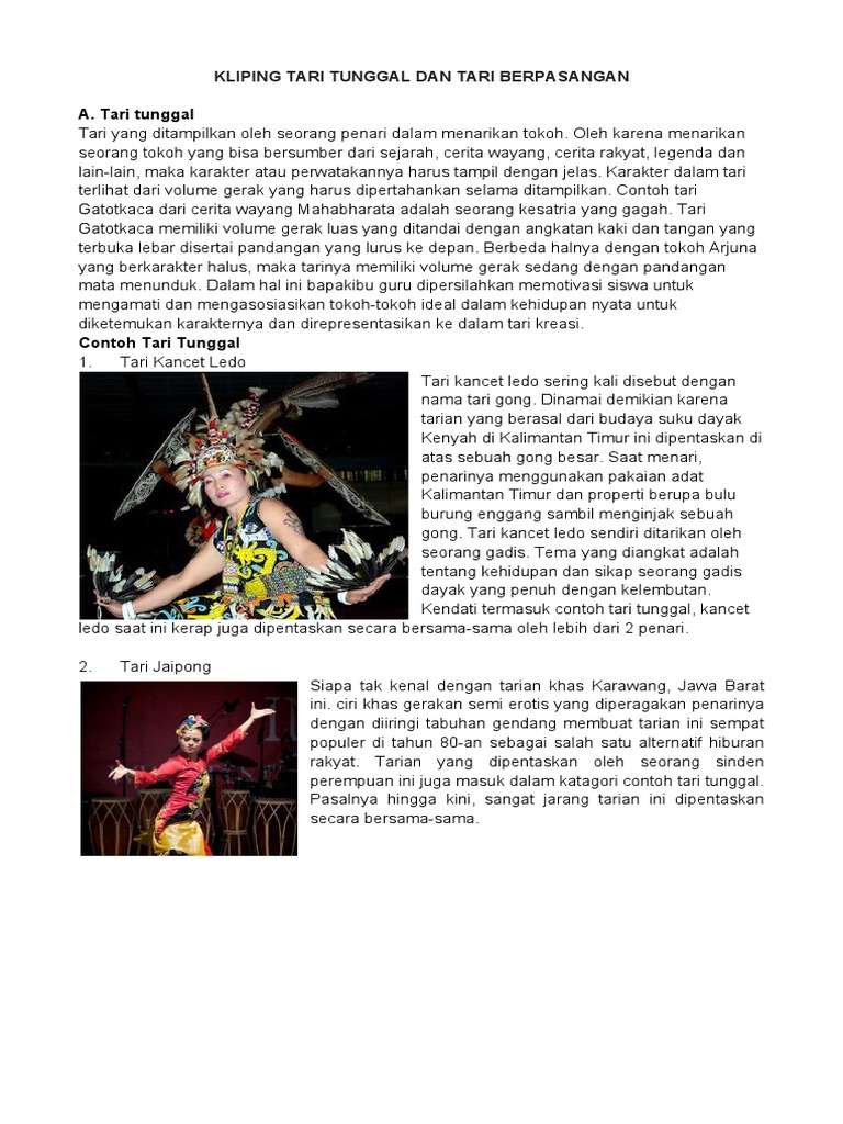 Kliping Tari Tunggal Dan Tari Berpasangan | PDF