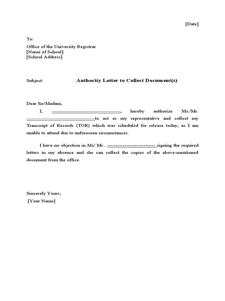 Authorization Letter for Transcript Collection | PDF