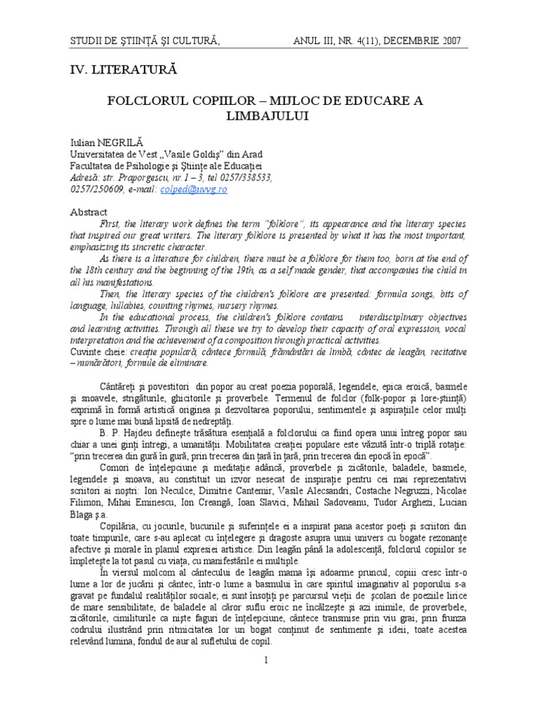 Folclorul Copiilor | PDF