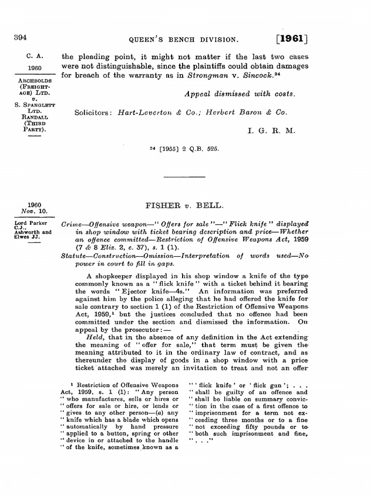 Fisher V Bell | PDF | Common Law | Justice