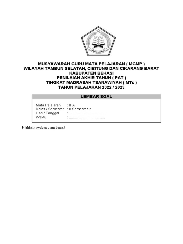Kop Soal Pat 2022 2023 | PDF