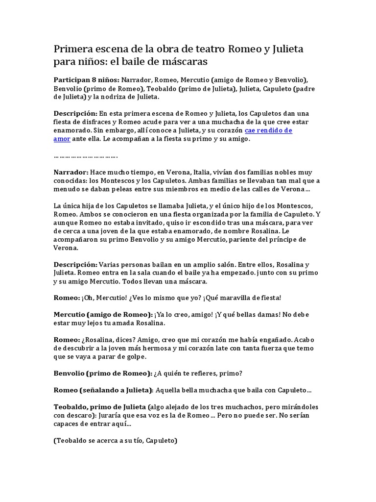 Primera Escena de La Obra de Teatro Romeo y Julieta para Niños | PDF | Romeo y Julieta ...