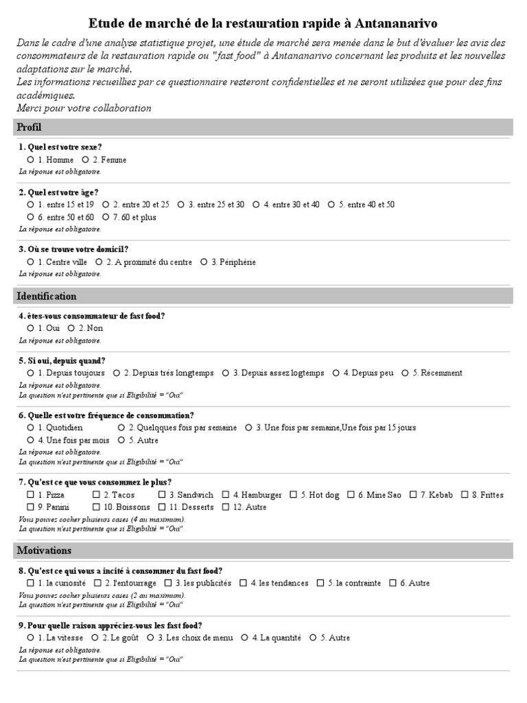 Questionnaire | PDF