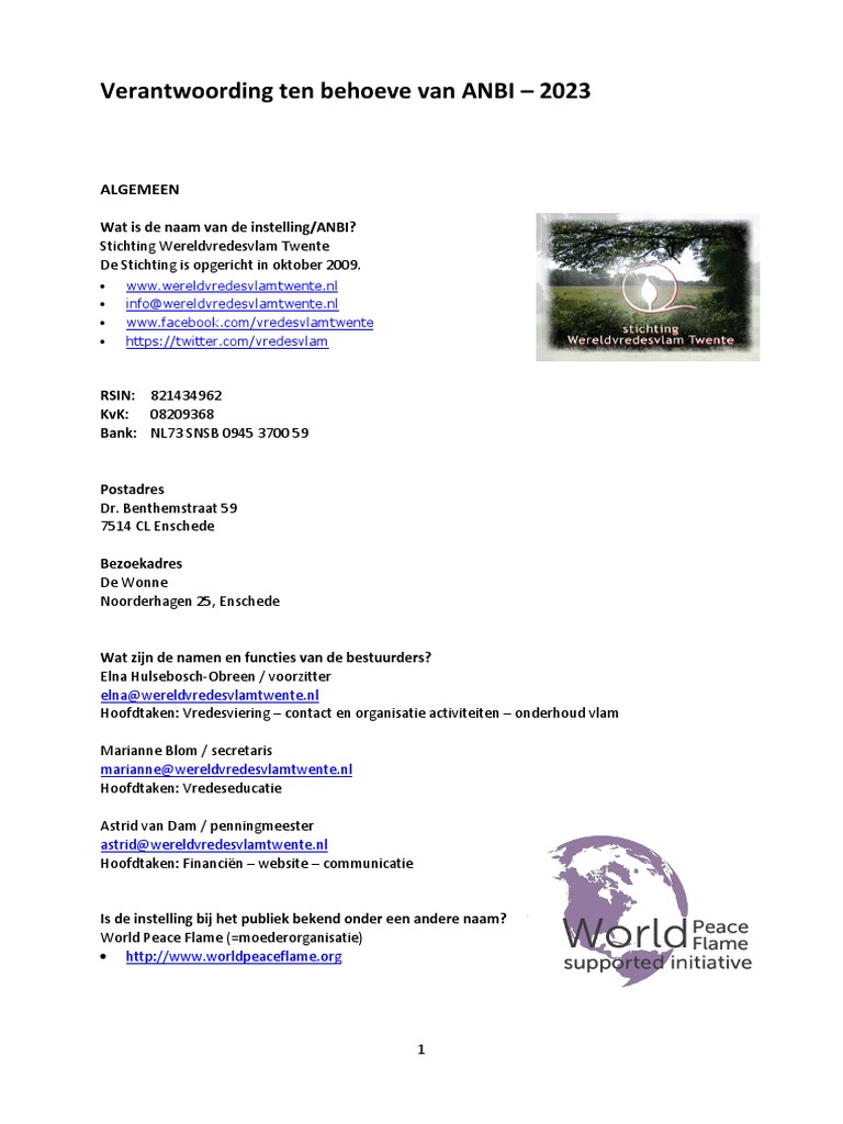 Jaarplan en Verantwoording T.B.V. ANBI 2023 | PDF