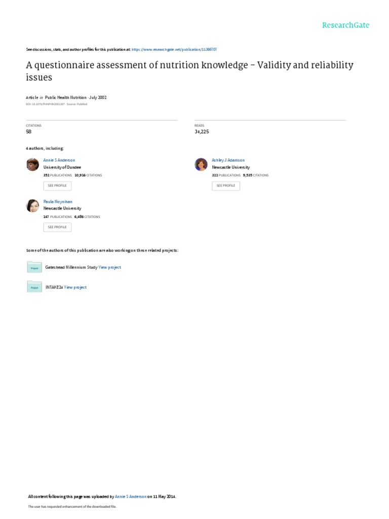Nutrition Knowledge Assessment Tool | PDF | Foods | Diet (Nutrition)