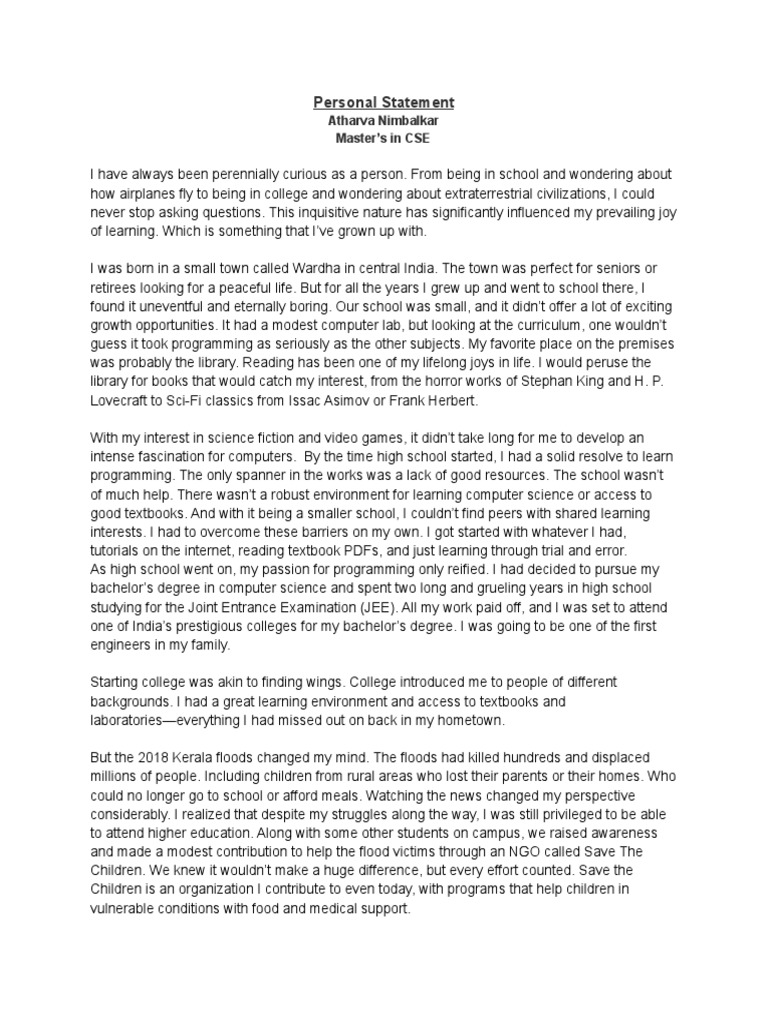 UMICH Personal Statement Example | PDF | College