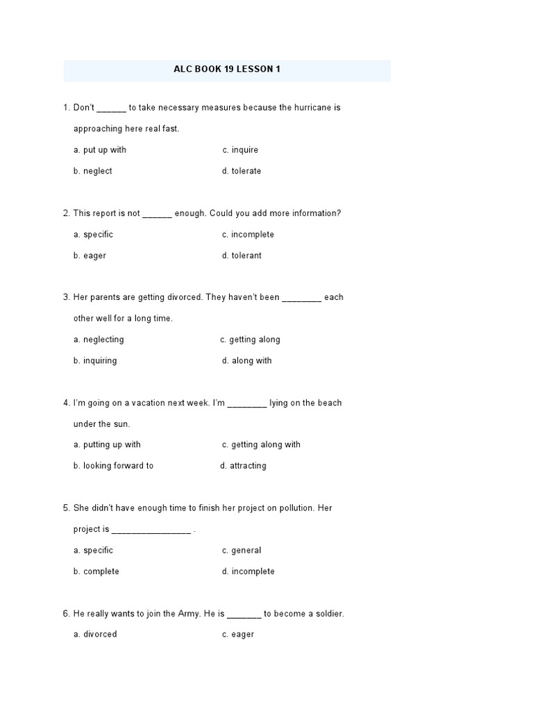 ALC Book 19: English Lesson Exercises | PDF