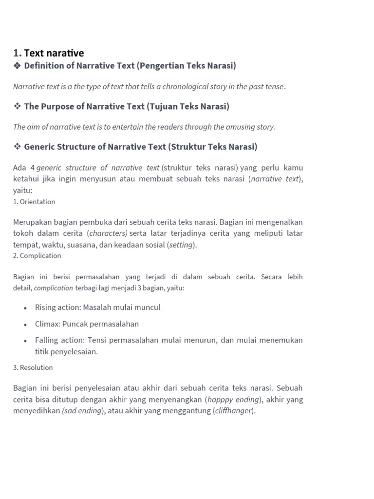 Text Narative: Definition of Narrative Text (Pengertian Teks Narasi) | PDF