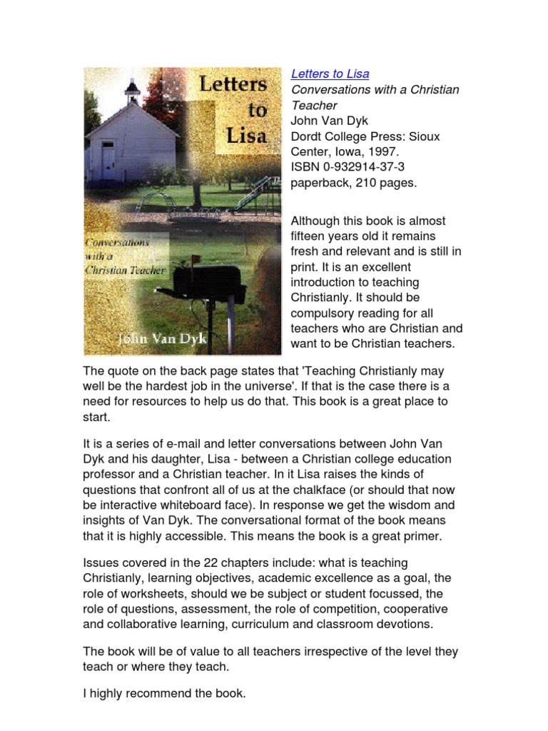 Letters To Lisa | PDF | Teachers | Curriculum