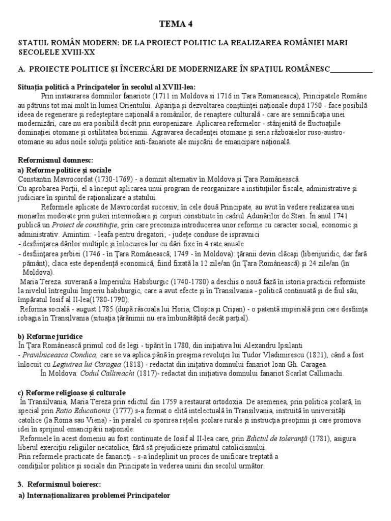 Tema 4-STATUL ROMÂN MODERN DE LA PROIECT POLITIC LA REALIZAREA ROMÂNIEI ...