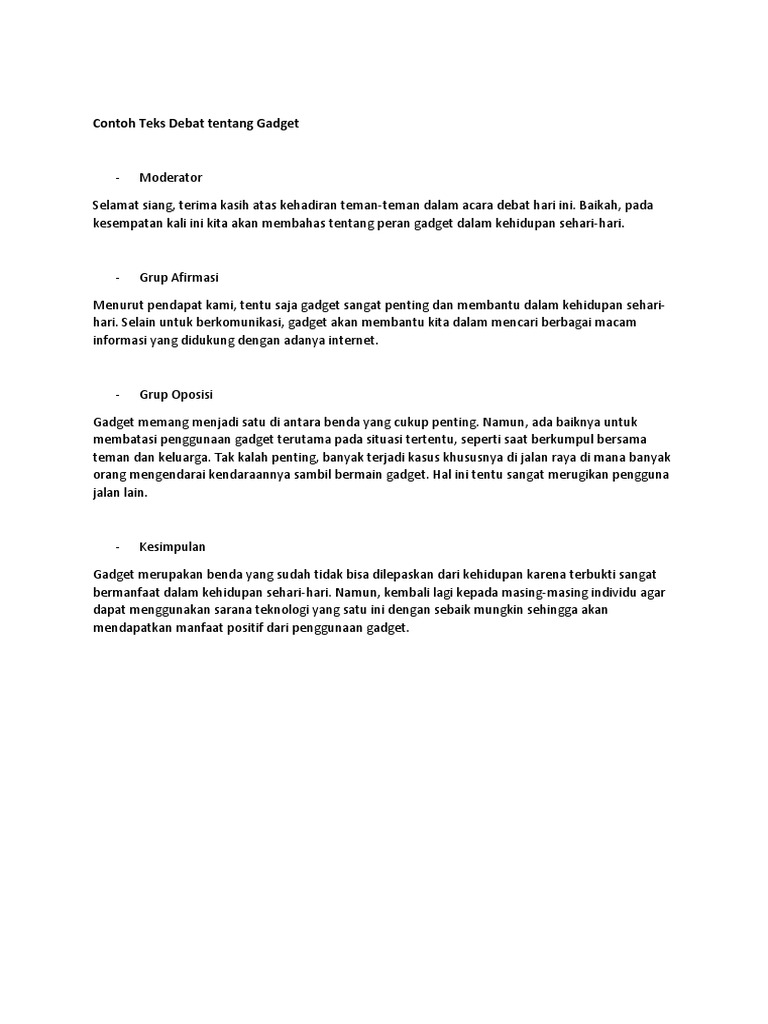 Debat Peran Gadget dalam Kehidupan | PDF | Game & Aktivitas | Komputer