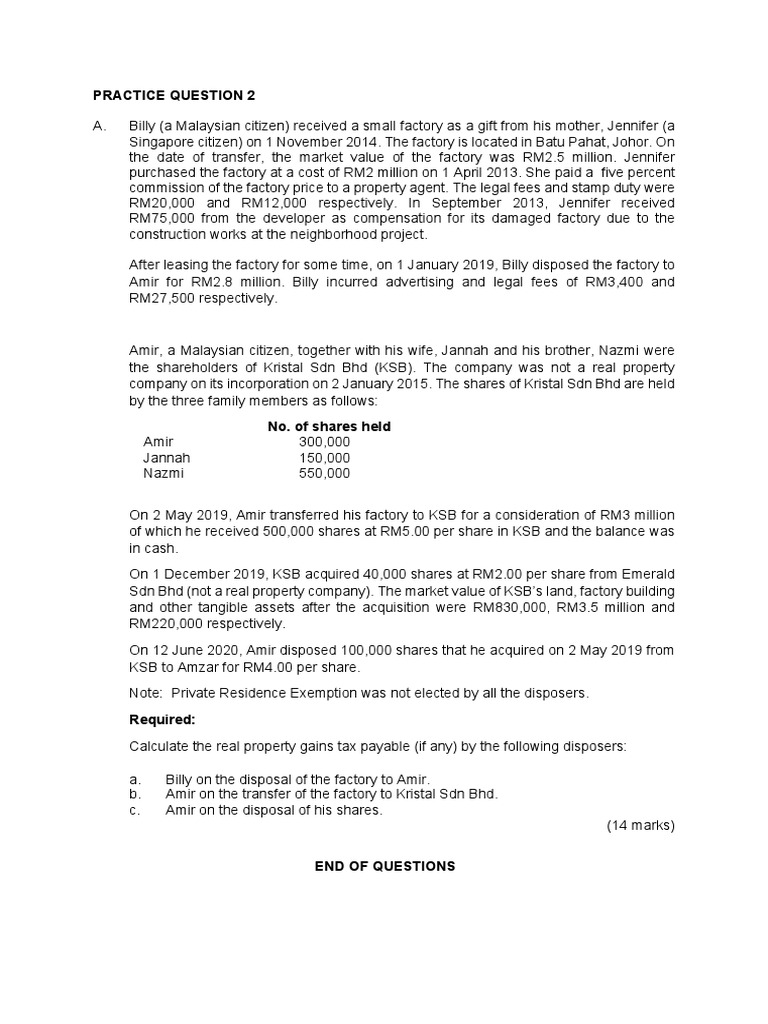 Practice Question 2 RPGT & RPC Oct 2022 | PDF | Government Finances | Taxes