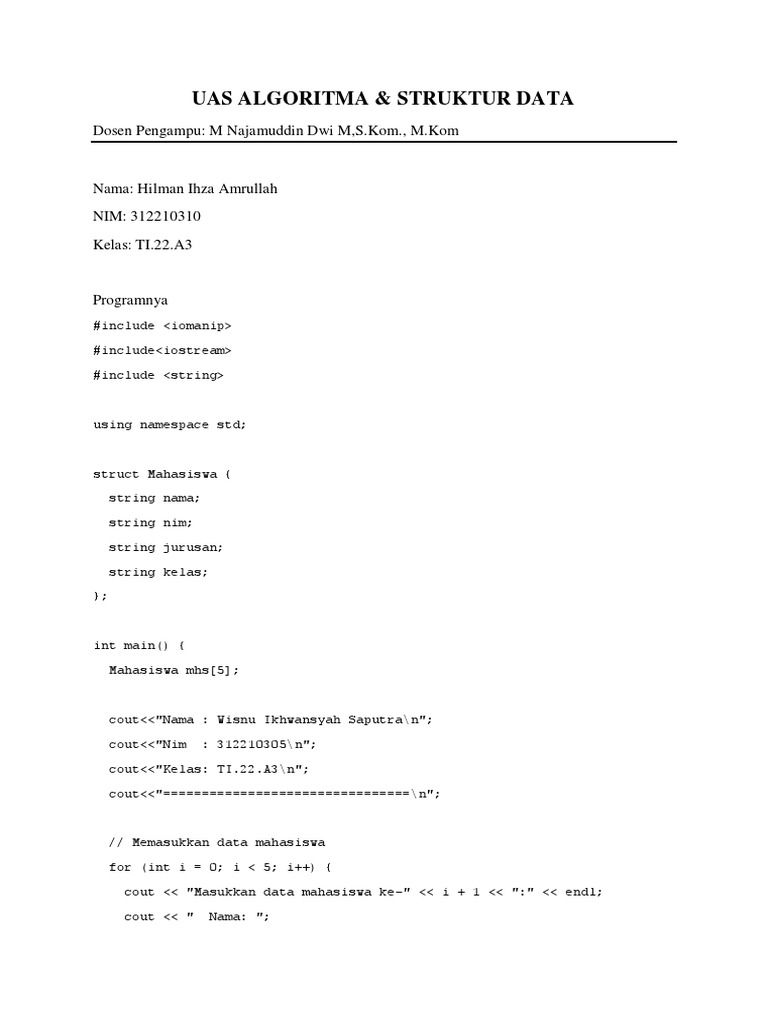 UAS ALGORITMA Hilman (3122210310) | PDF