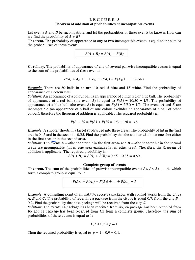 The Addition and Multiplication Theorems: Calculating Probabilities of Joint, Mutually Exclusive ...
