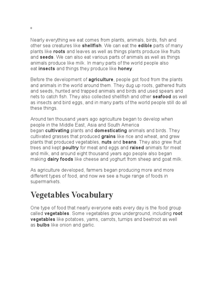 Vegetables and Fruits Vocabulary Guide | PDF | Bean | Grilling