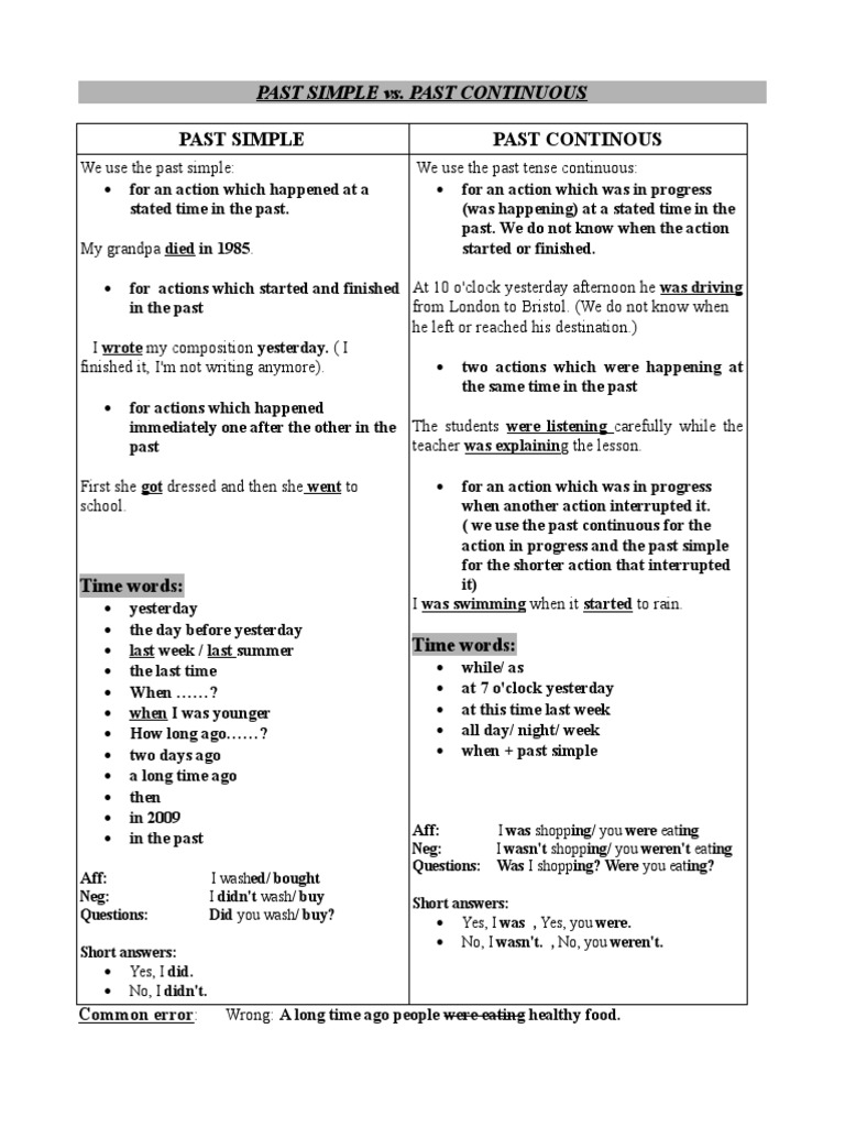 Past Simple Versus Past Continuous | PDF | Linguistics