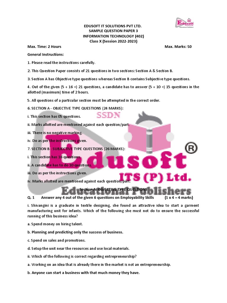 Class X IT - 402 (Session 2022-23) Sample Paper-03 | PDF | Wi Fi | Internet