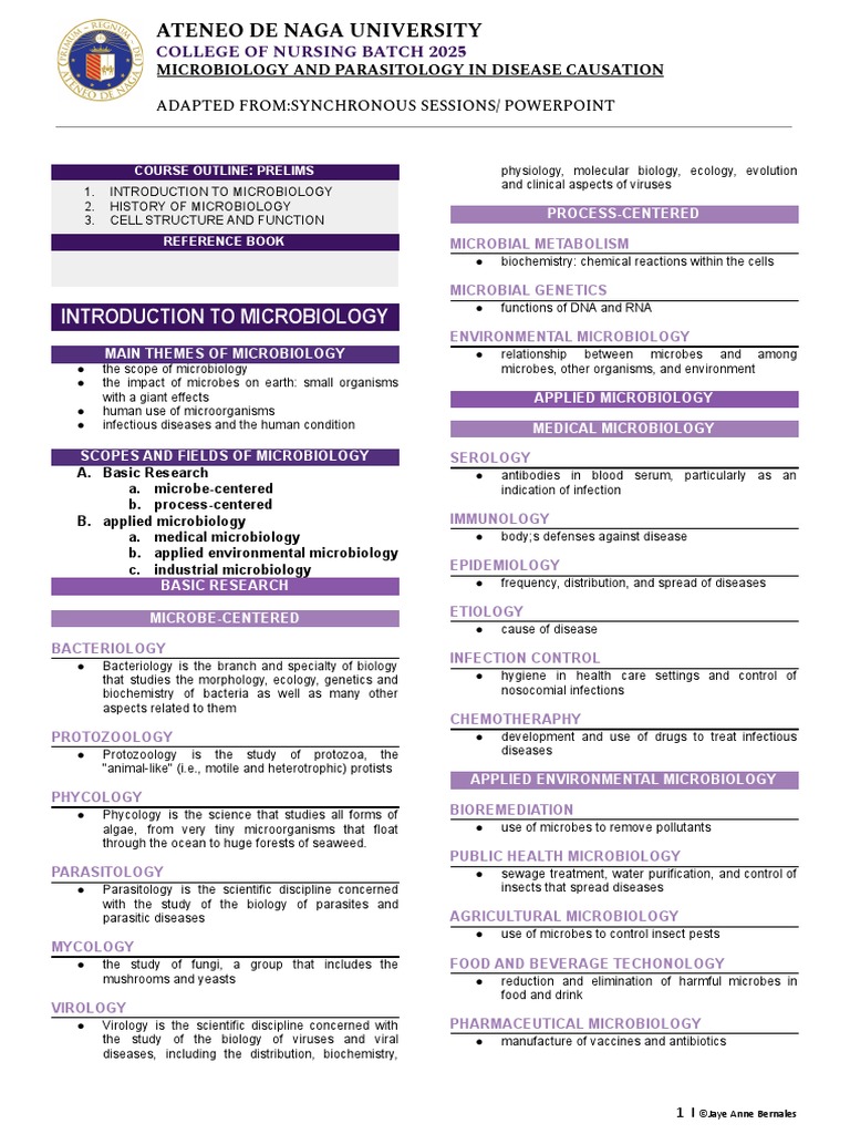 NCMC103 Prelims Reviewer | PDF | Cell (Biology) | Microorganism