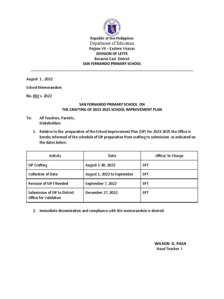 School Memo (SIP) | PDF