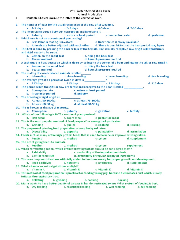 2nd Quarter Remediation Exam Animalproduction | PDF | Dietary Supplements | Vitamin