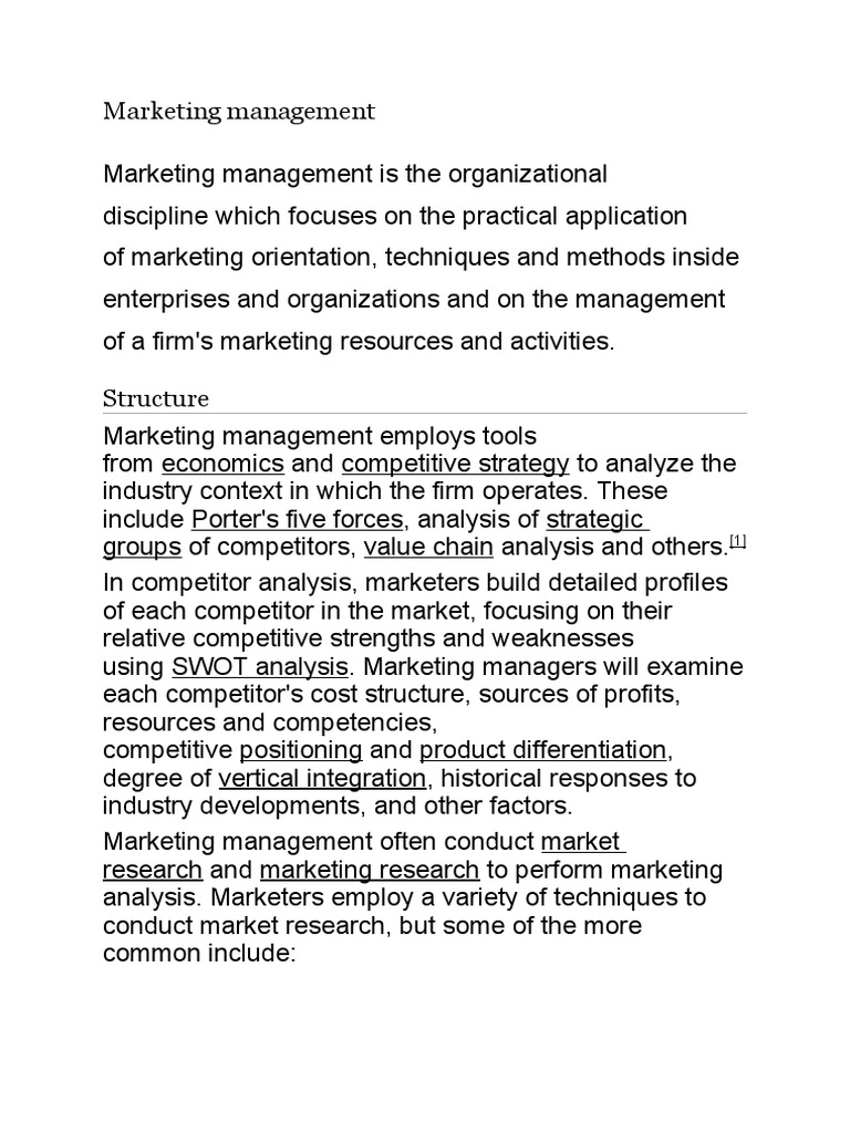 Marketing Management | PDF | Marketing | Strategic Management
