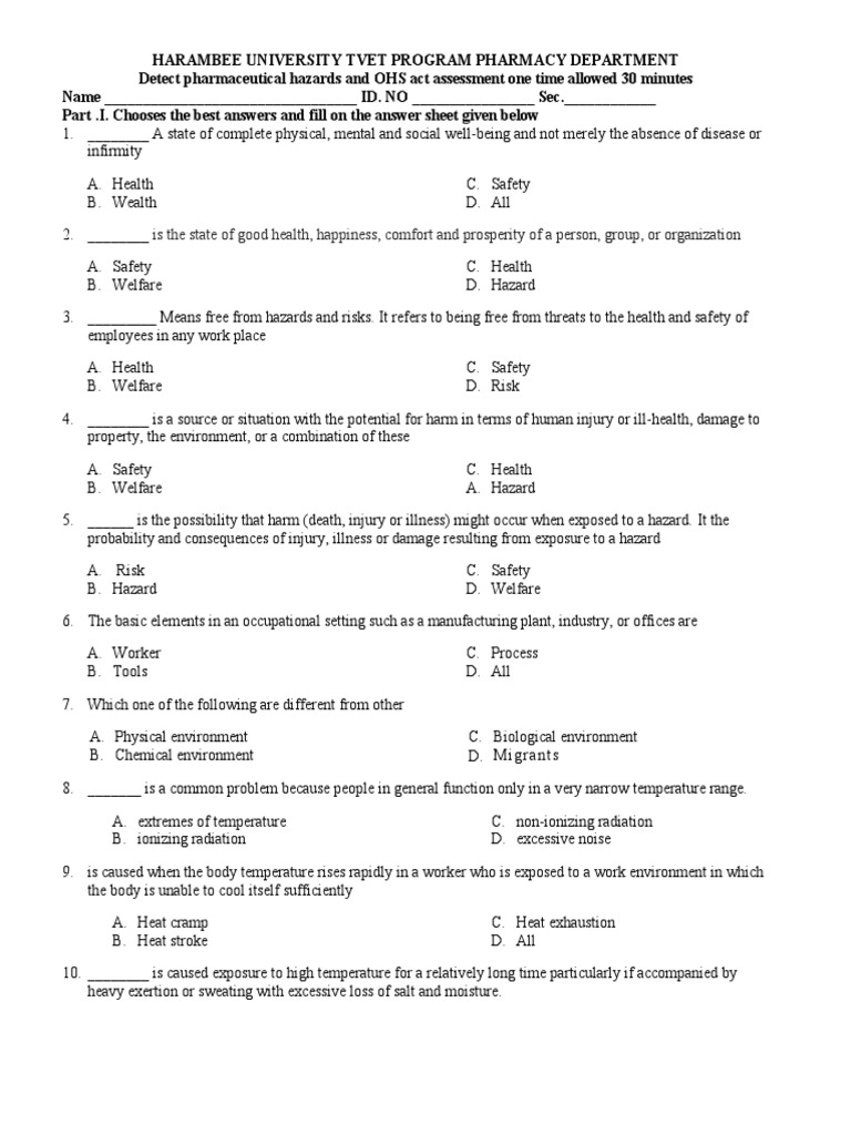 Detect Pharmaceutical Hazards and OHS Act HARAMBEE UNIVERSITY TVET ...