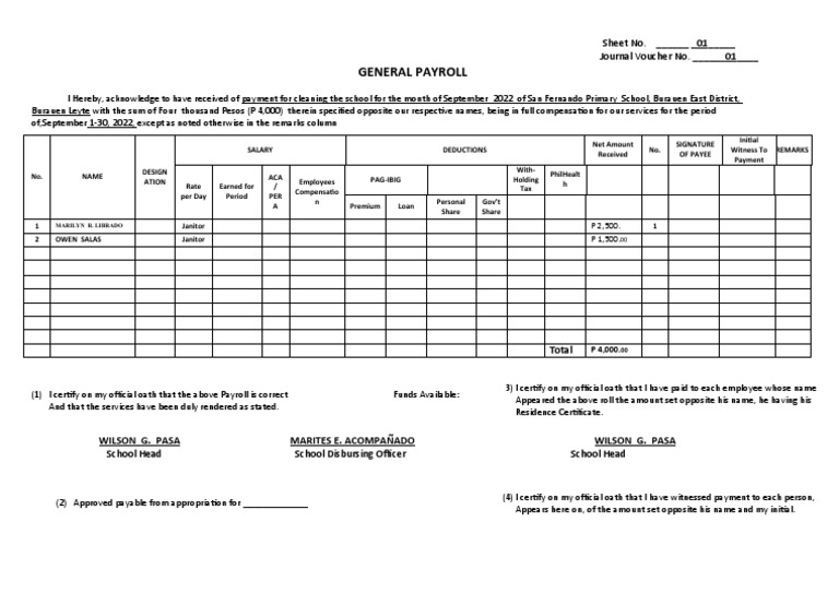 General Payroll - Janitor | PDF | Payroll Tax | Government