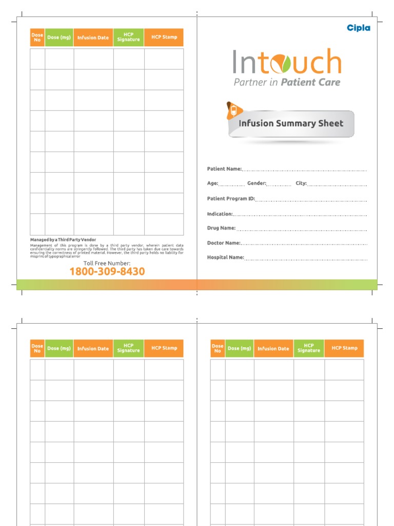 Infusion Summary Sheet Cipla | PDF