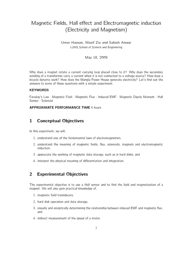Magnetic Fields, Hall Effect and Electromagnetic Induction | PDF ...