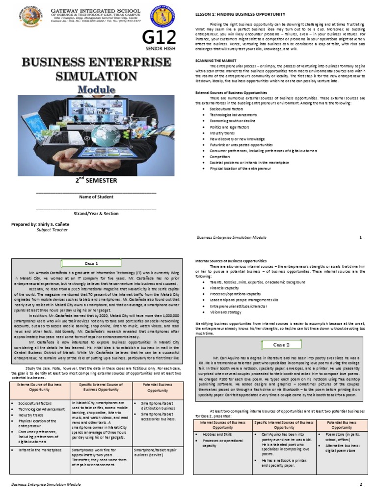BUSINESS ENTERPRISE SIMULATION Module (Complete) | PDF | Strategic ...
