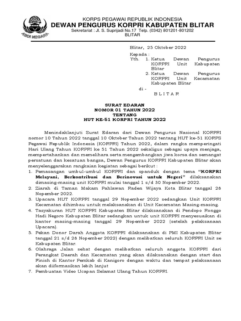 SE HUT KORPRI Ke 51 Tahun 2022 Fix | PDF