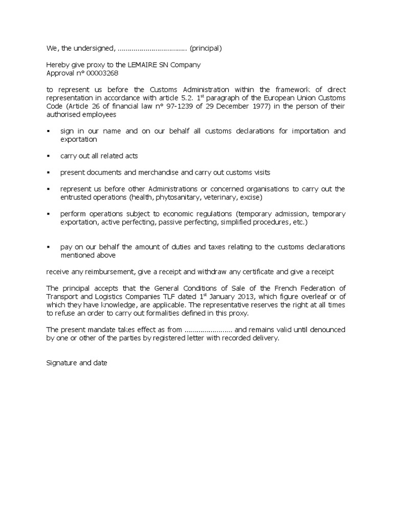 Customs Proxy Authorization Form | PDF