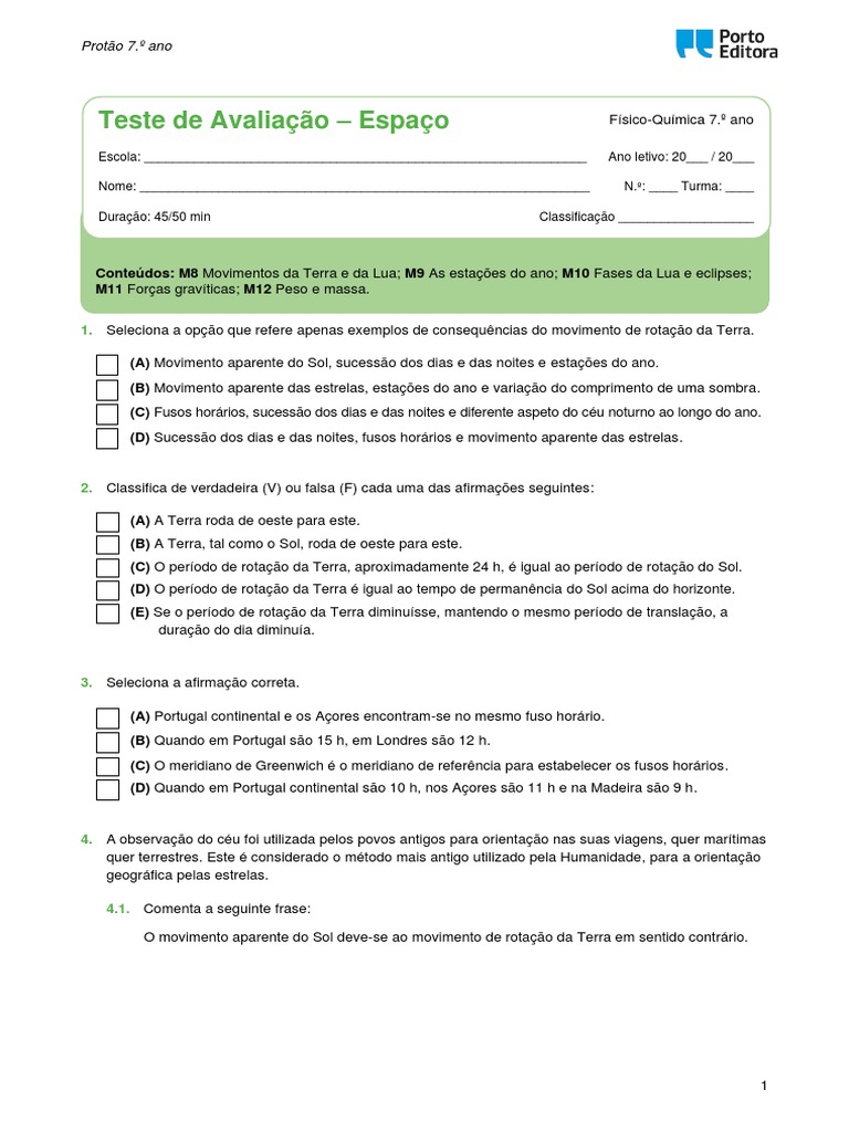 Ficha 1 | PDF | Terra | Sol