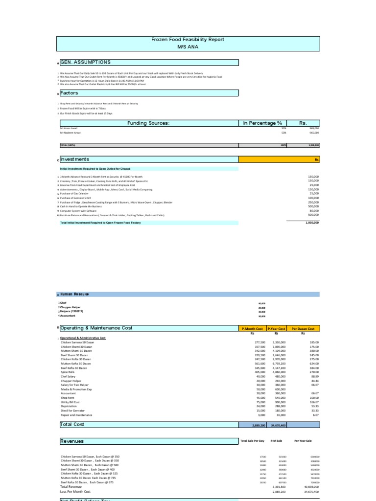 Frozen Food Business Feasibility Report | PDF | Curry | Kebab