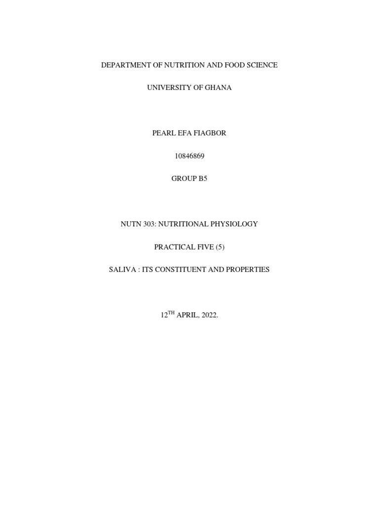 Nutrition Lab Report 5 Pearl | PDF | Saliva | Digestion