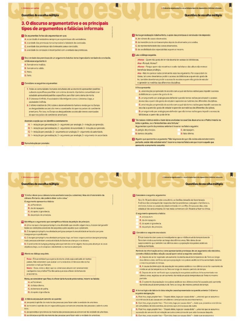 Fichas Caderno de Atividades - Principais Tipos de Argumentos e Falácias Informais | PDF